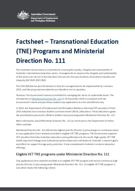 Factsheet – Definition of students of certain transnational education programs - Department of ...